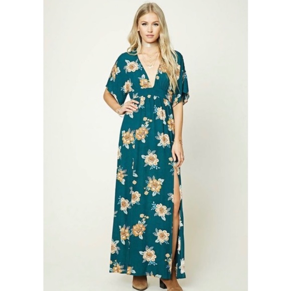 Forever 21 | Dresses | Dark Teal Floral Print Maxi Dress | Poshmark